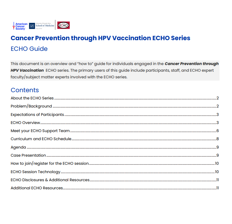 Cancer Prevention through HPV Vaccination ECHO - Welcome Guide ...